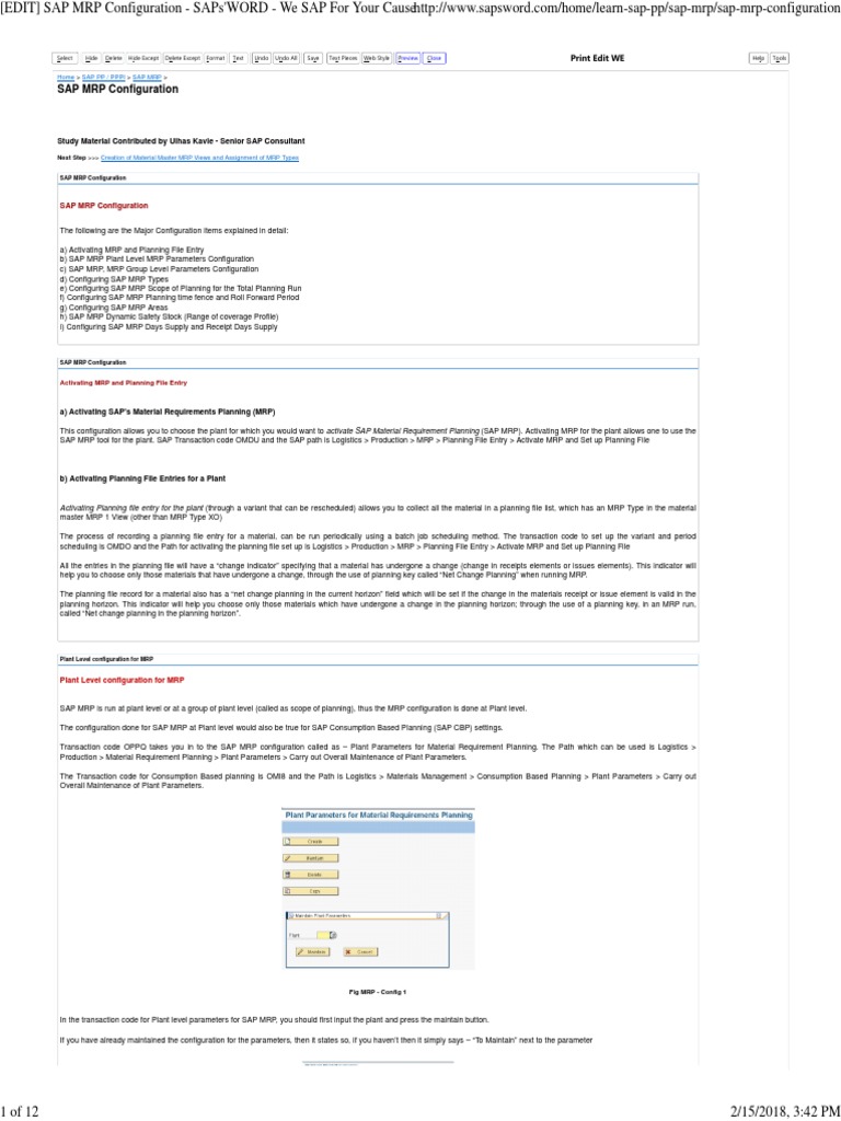 SAP MRP Configuration | PDF | Scheduling (Computing) | Scheduling ...