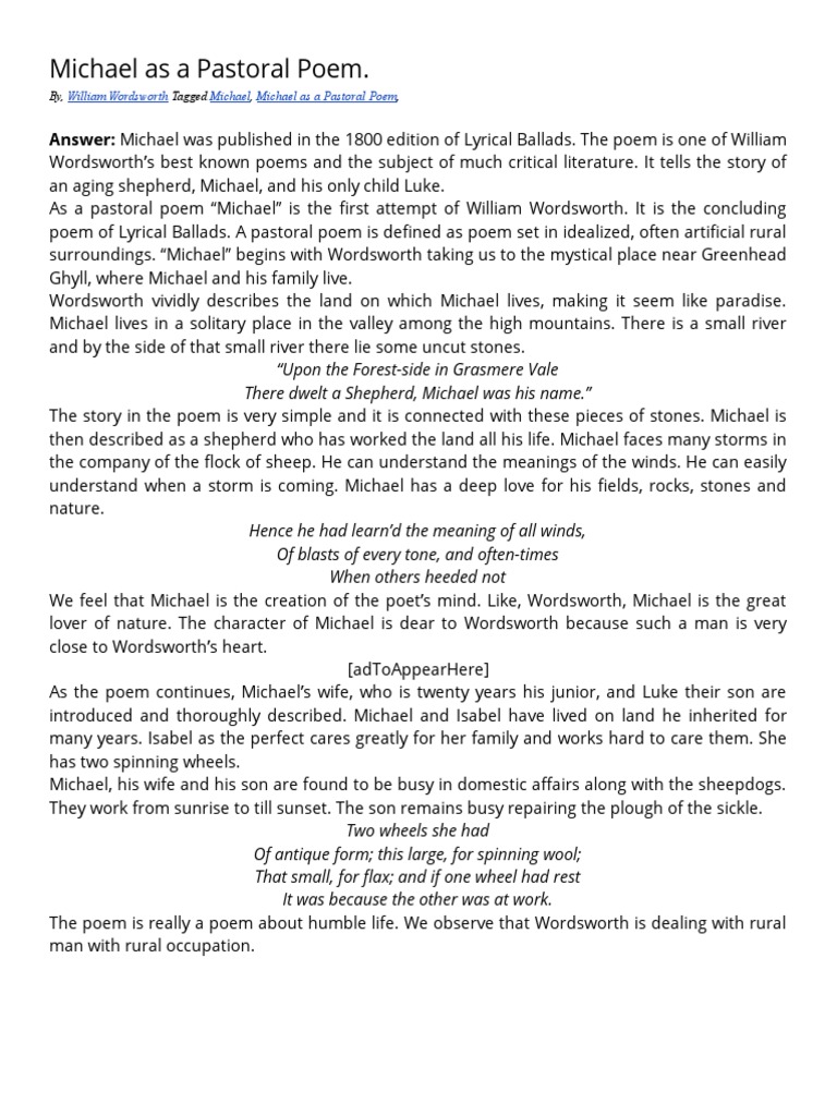Michael: A Pastoral Reflection | PDF | Shepherd | William Wordsworth