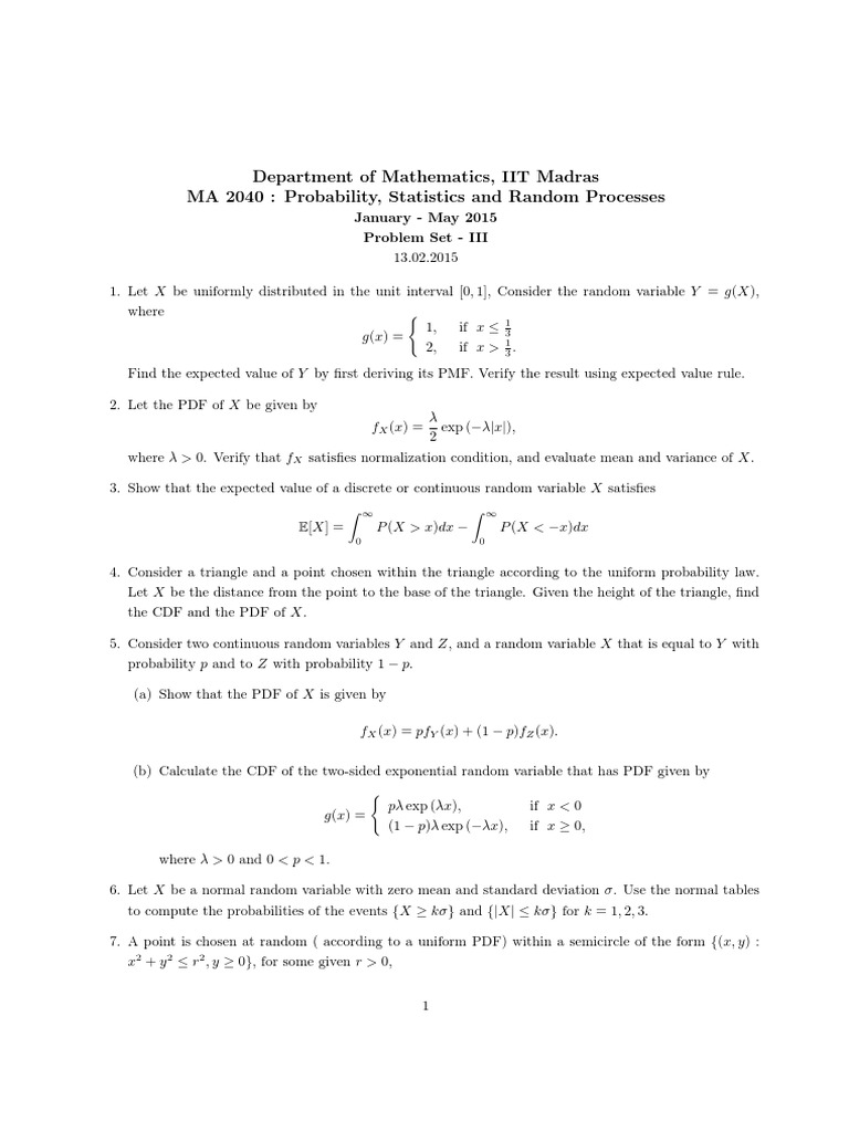 PS 3 - 2015 | PDF | Probability Density Function | Random Variable