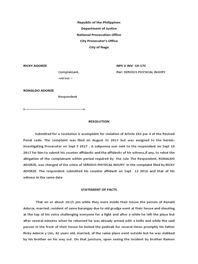 Republic of The Philippines Department of Justice National Prosecution ...