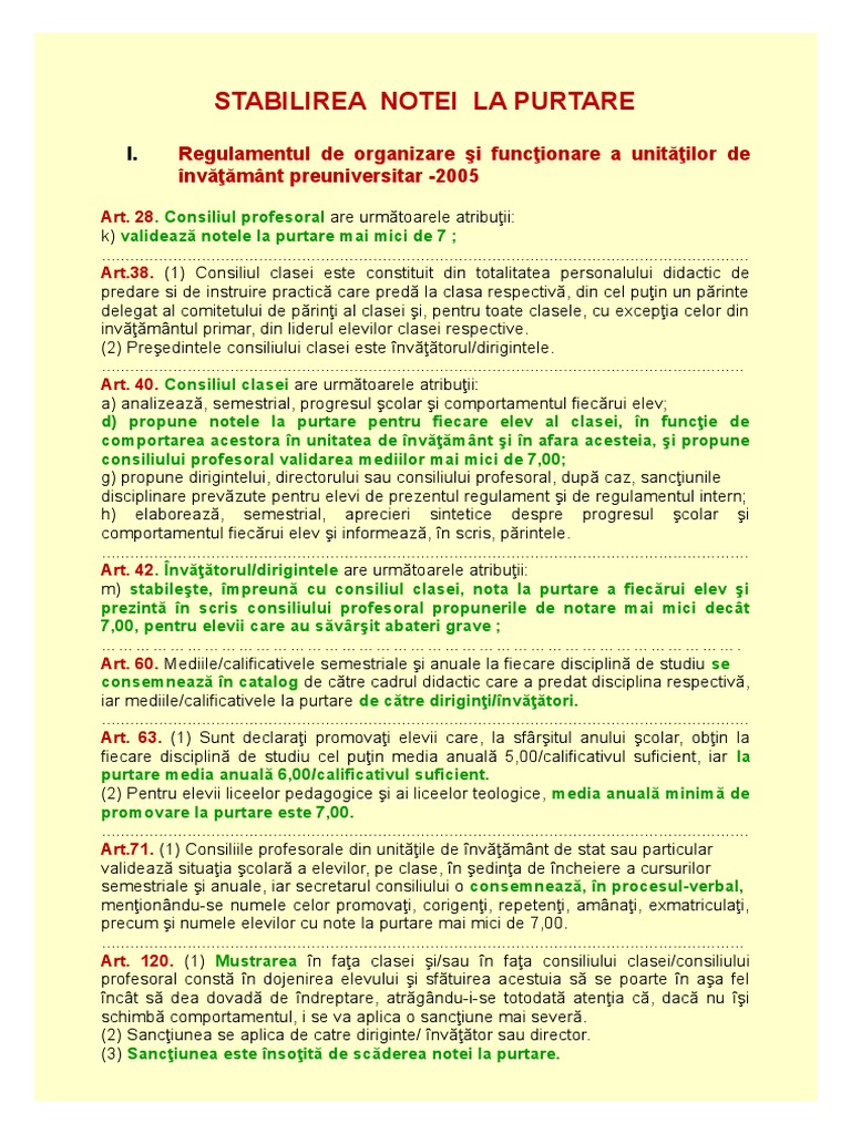 Stabilirea Notei La Purtare | PDF