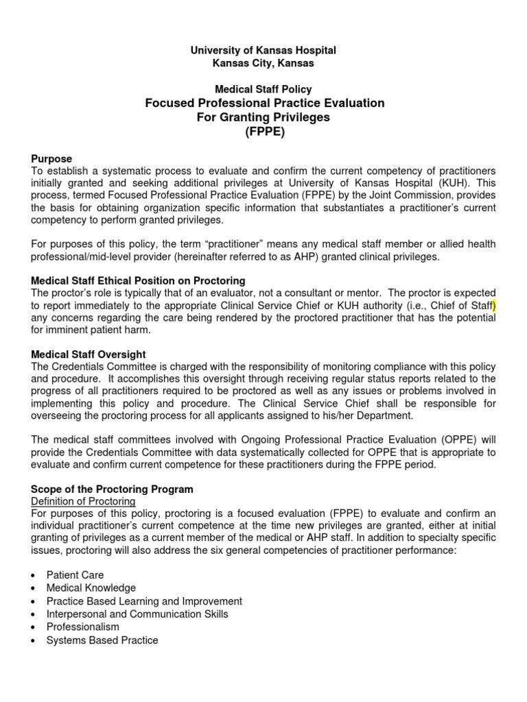 Focused Professional Practice Evaluation | PDF | Physician | Credential