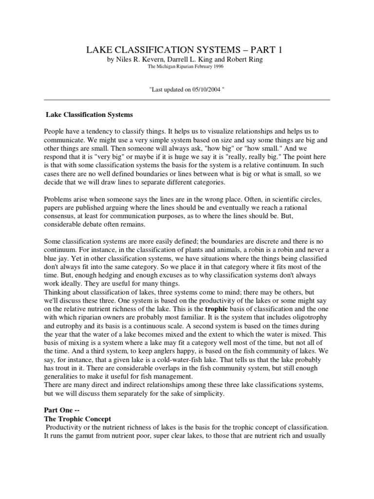 Lake Classification Systems | PDF | Lake | Environmental Science