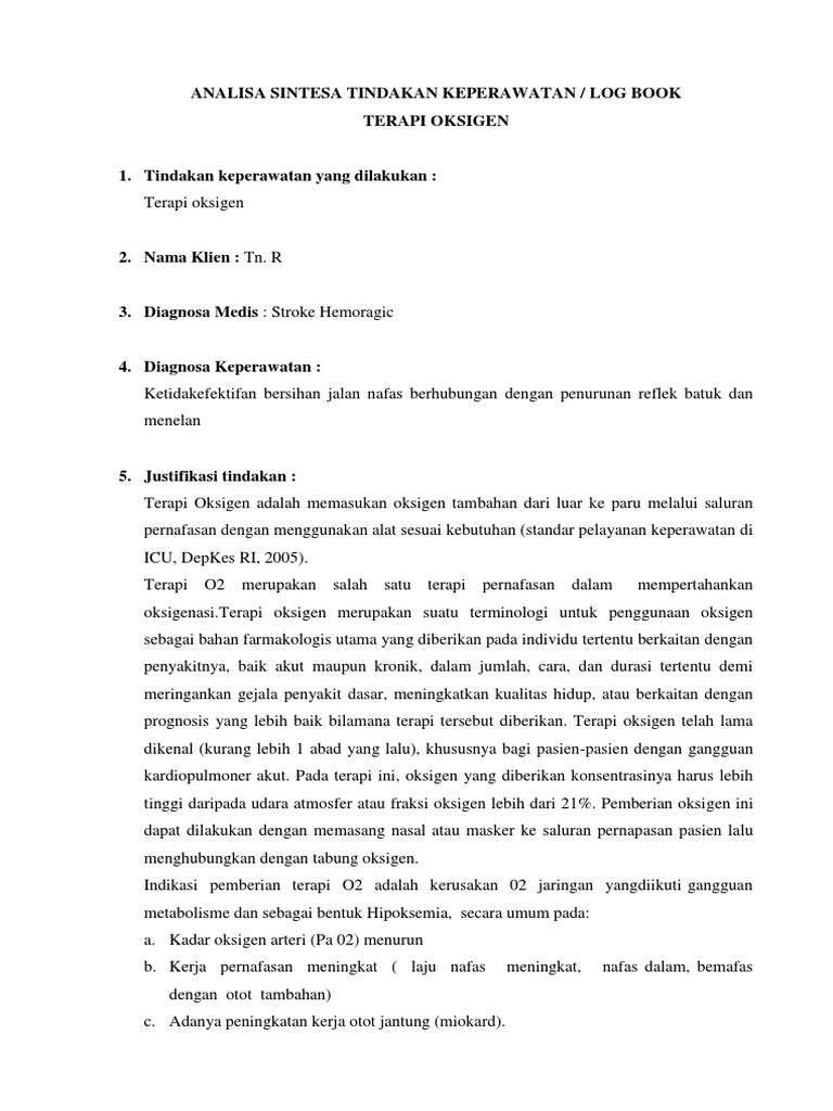 LOG BOOK Terapi Oksigen | PDF