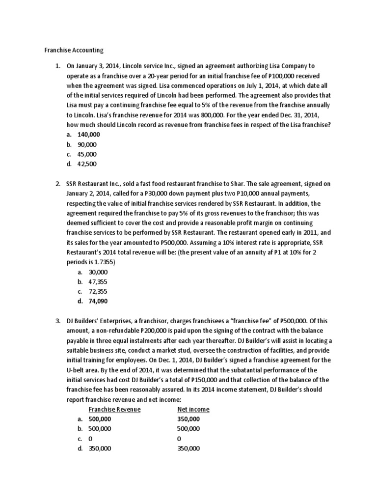 Franchise Accounting | PDF | Franchising | Debits And Credits
