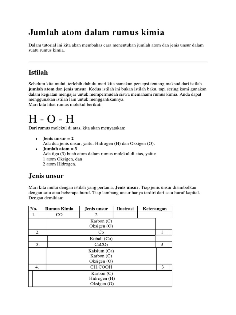 Jumlah Atom Dalam Rumus Kimia | PDF