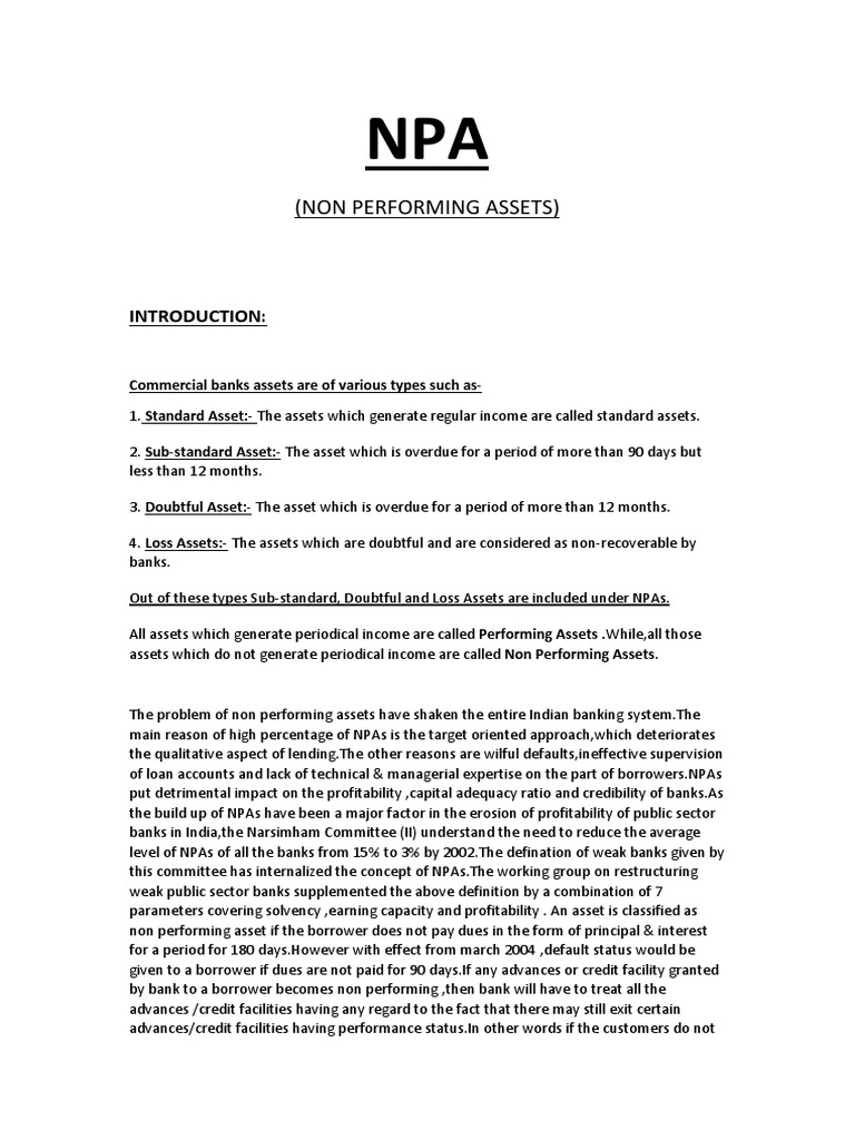 Understanding Non-Performing Assets in Banks | PDF | Banks | Loans