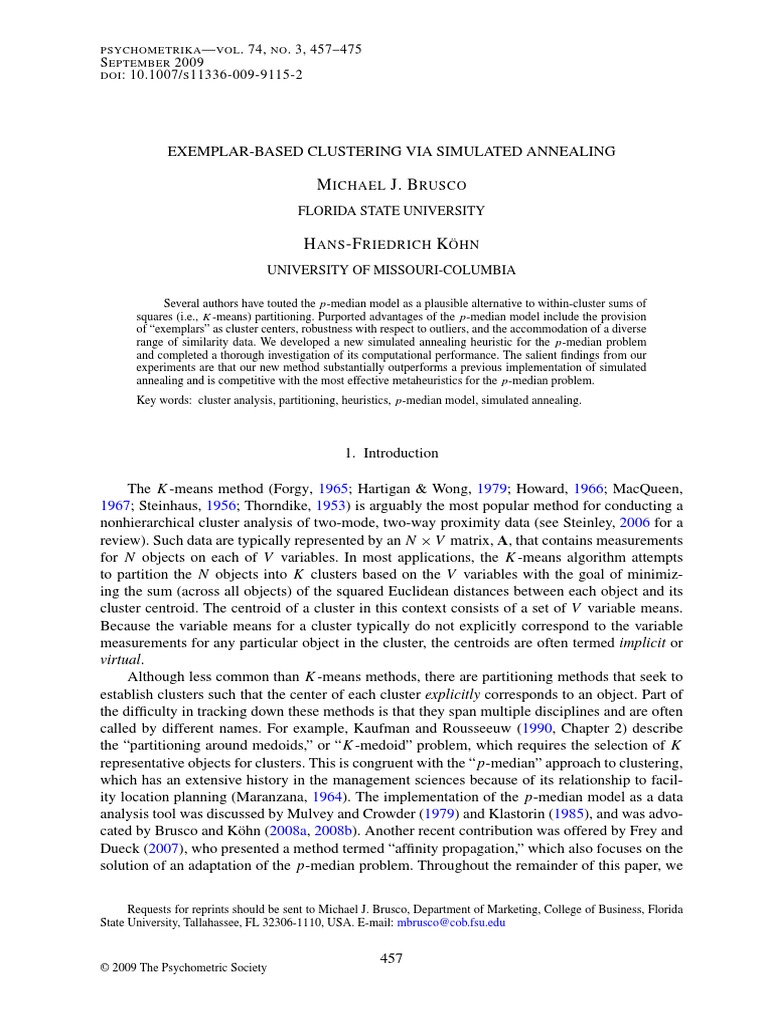 Psychometrika VOL NO Eptember DOI S: Virtual | PDF | Cluster Analysis ...