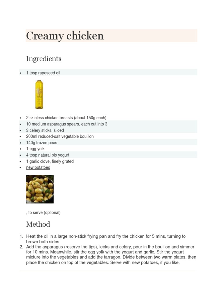 Creamy Chicken: Ingredients | PDF