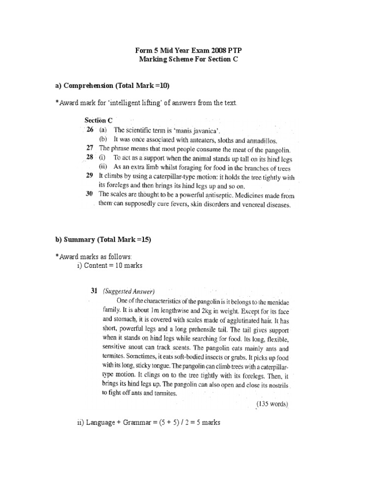 Skema Jawapan F5 Mid Year 2008 Comprehension Summary | PDF