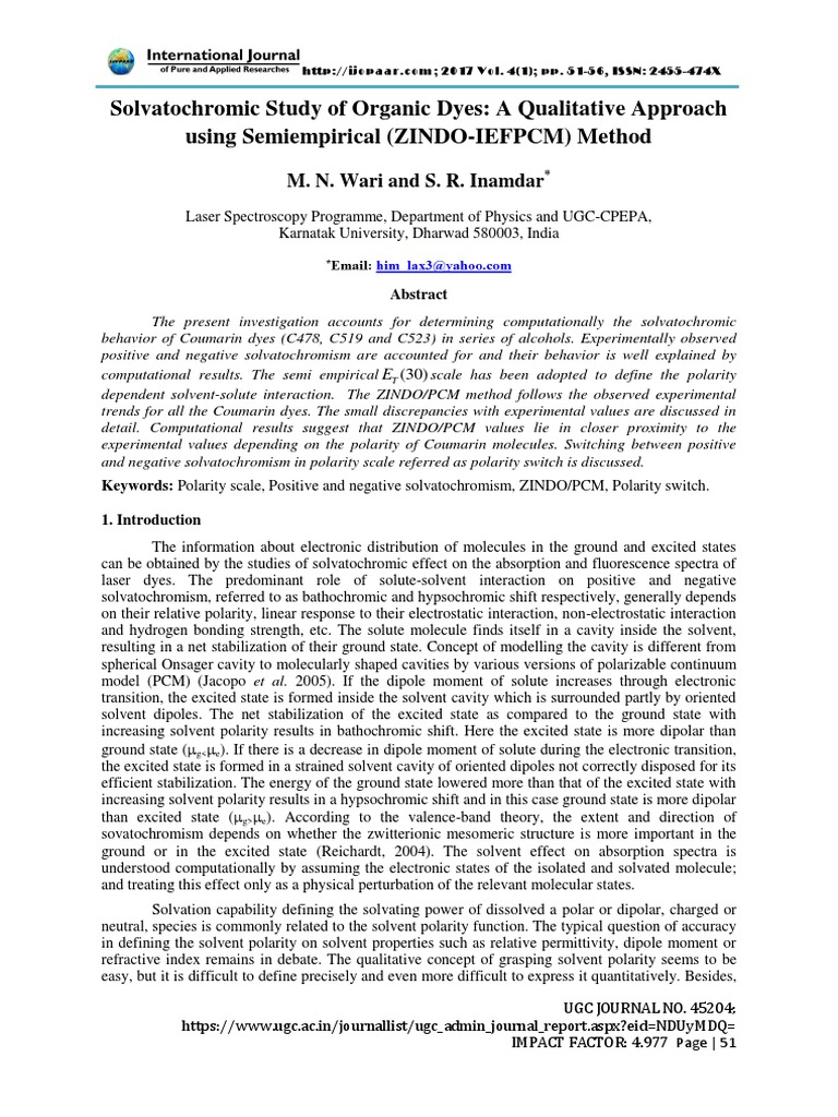 Solvatochromic Study of Organic Dyes: A Qualitative Approach Using ...