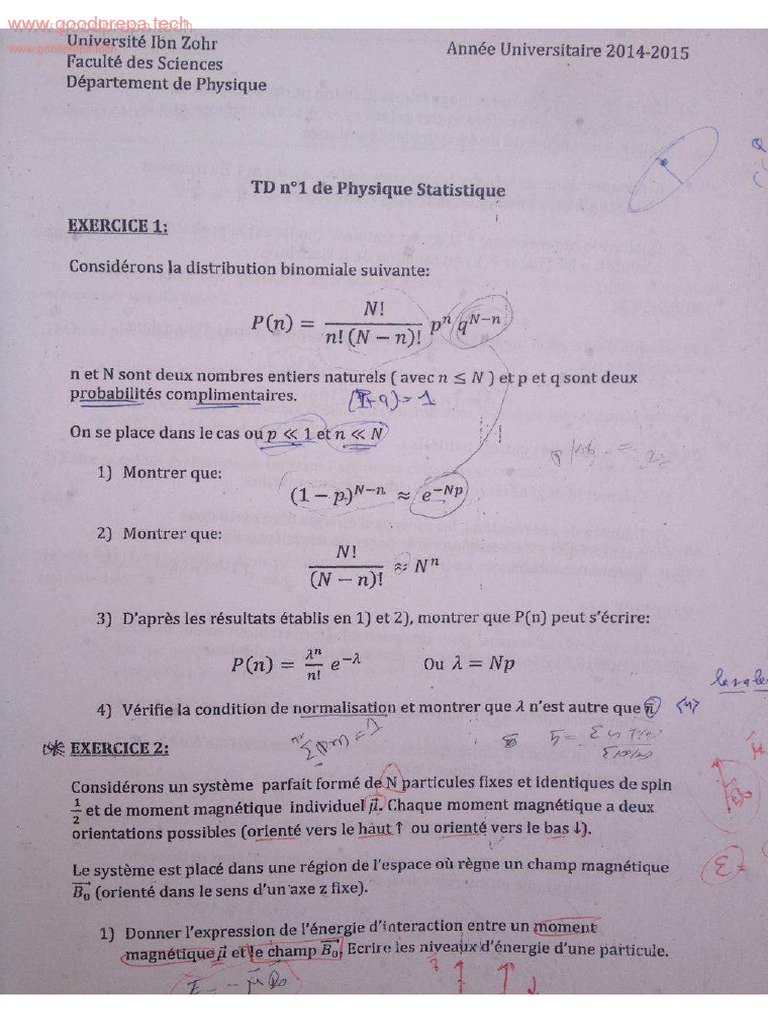 TD Corriges de Physique Statistique | PDF
