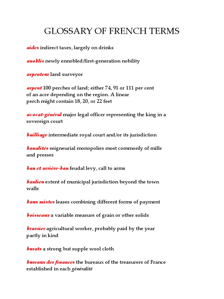 Glossary of French Terms | PDF | French Nobility | France