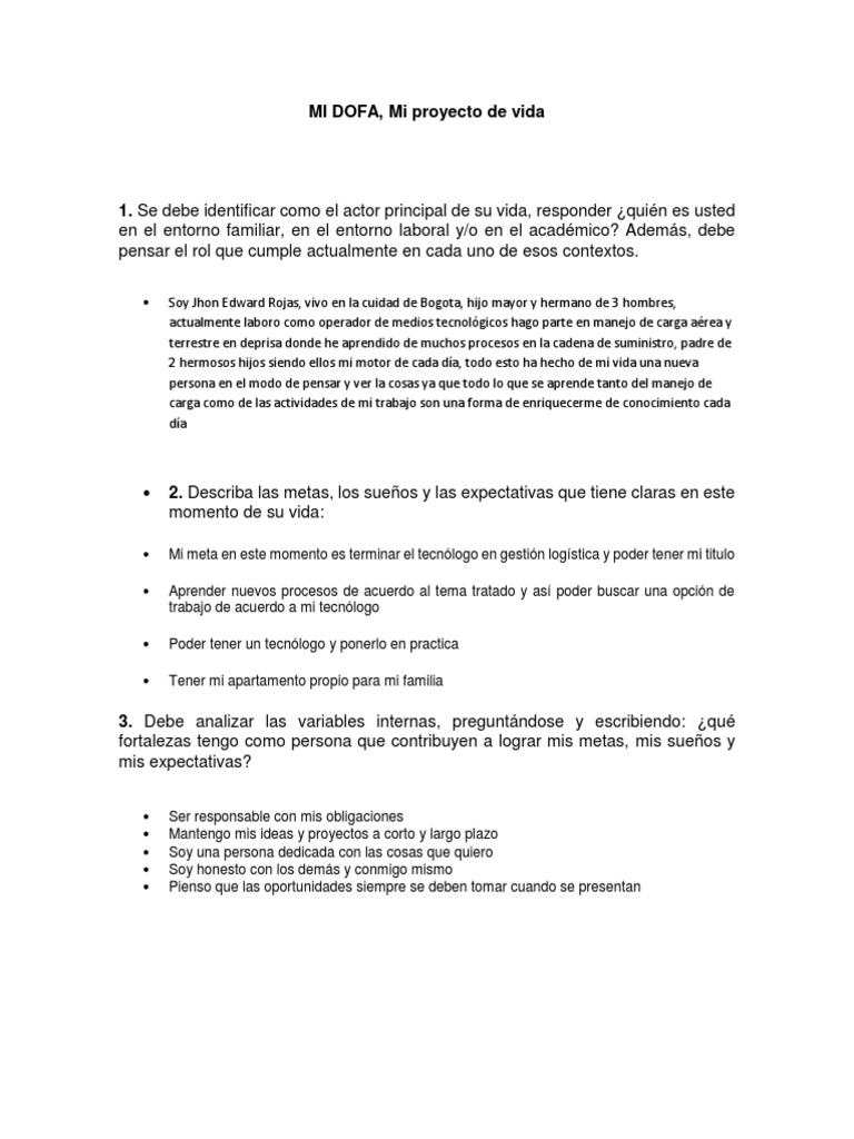 MI DOFA Proyecto de Vida | PDF | Vida | Análisis FODA