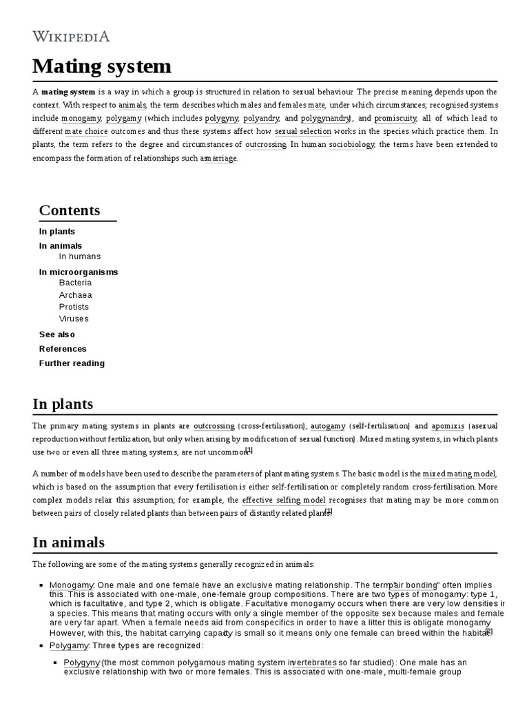 Mating System | PDF | Transformation (Genetics) | Mating