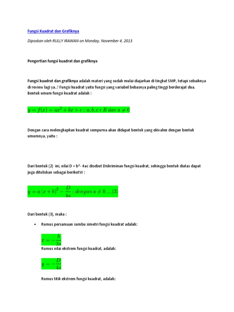 Grafik dan Rumus Fungsi Kuadrat | PDF | Metode & Bahan Ajar | Sains ...