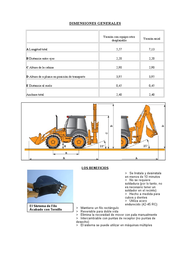 Dimensiones Generales Retroexcavadora | PDF | Ingeniería mecánica | Industrias