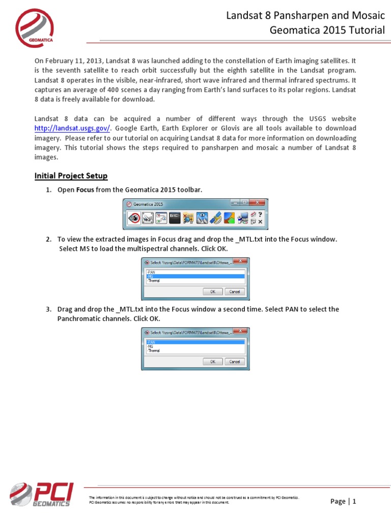 PCI-GEOMATICA-2015 - Landsat 8 Pansharpen and Mosaicking | PDF ...