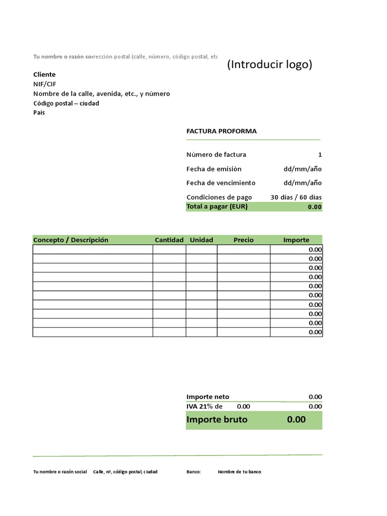 Factura Proforma en Excel | Business