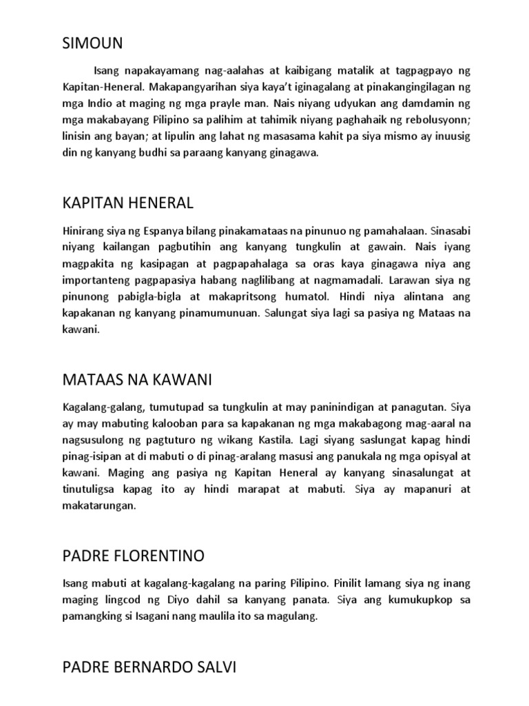 El Filibusterismo Lahat NG Mahahalagang Tauhan | PDF