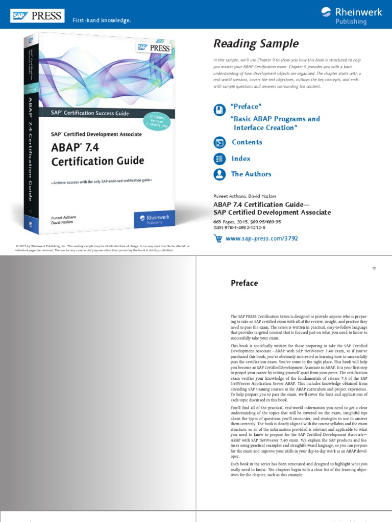 Reading Sample SAPPRESS 1212 ABAP Certification Guide PDF | PDF | Parameter (Computer ...