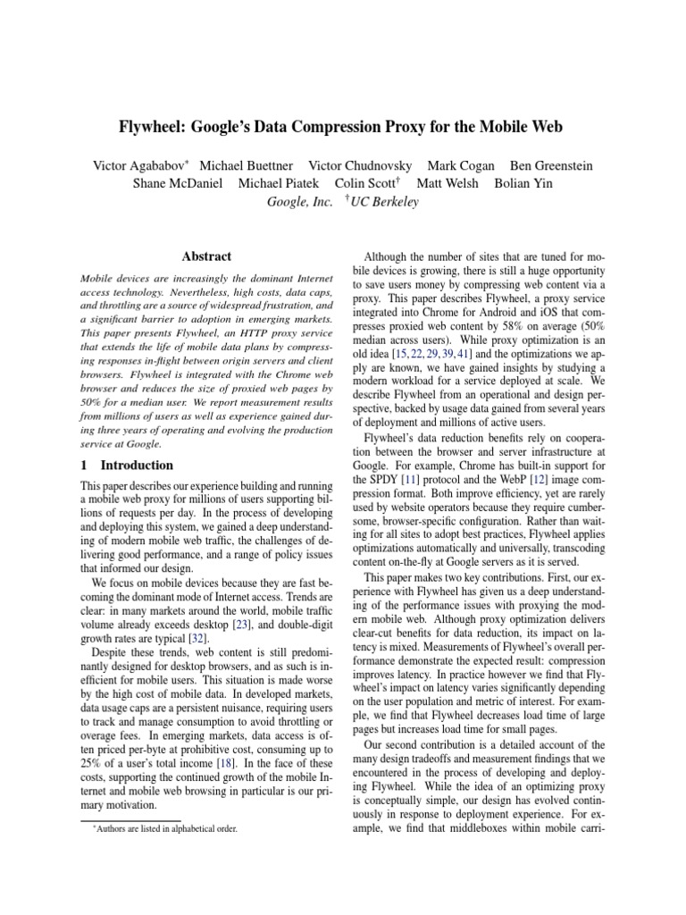Flywheel: Google's Data Compression Proxy For The Mobile Web | PDF | Proxy Server | Hypertext ...