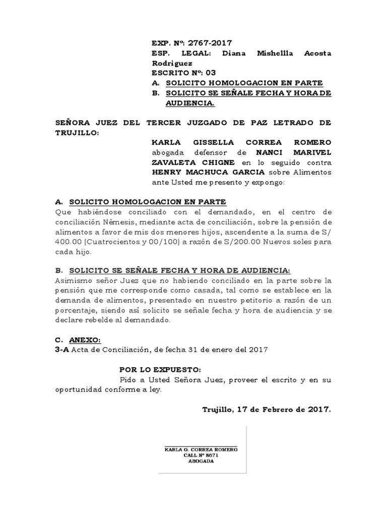 Escrito de Homologacion | PDF