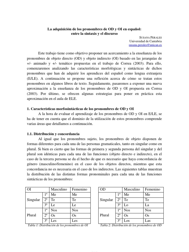 Pronombres OD, OI ELE | PDF | Pronombre | Objeto (gramática)