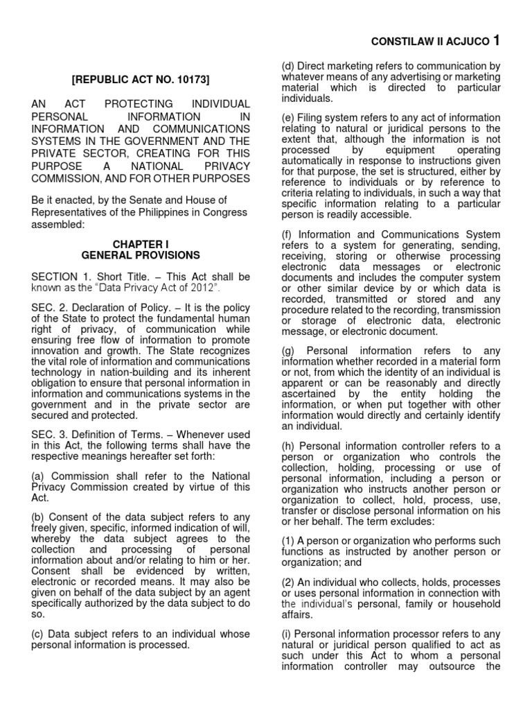 RA 10173 | Personally Identifiable Information | Privacy