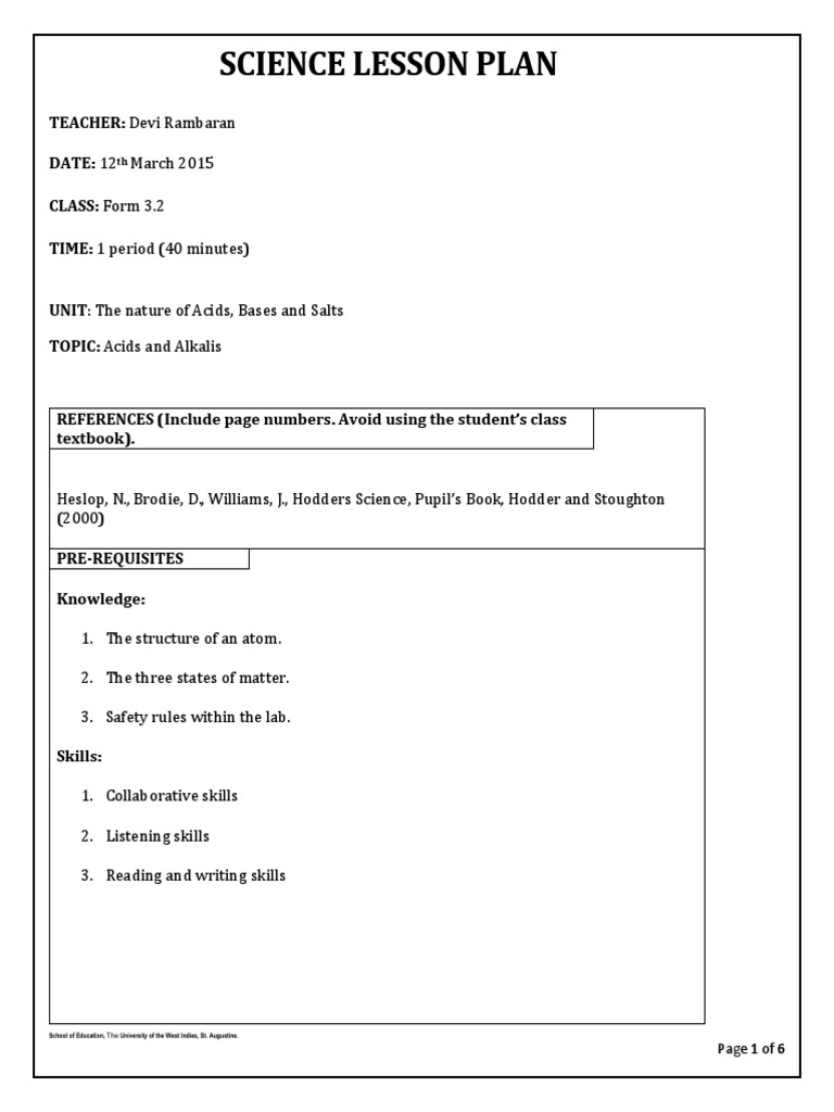 Acids and Bases Lesson Plan for Form 3.2 | PDF | Ph | Acid
