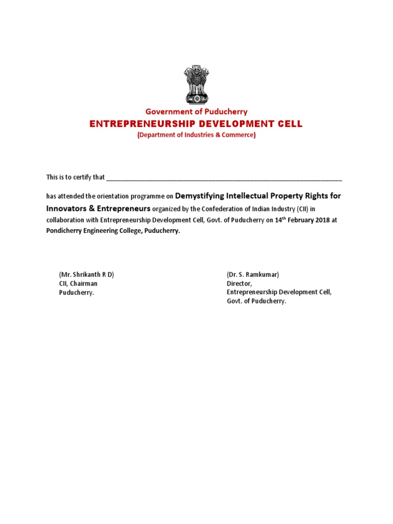 IPR Workshop Certificate | PDF