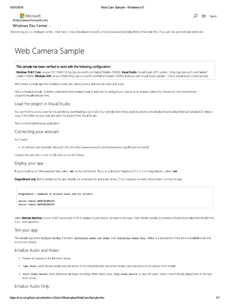 Webcam - Windows IoT | PDF