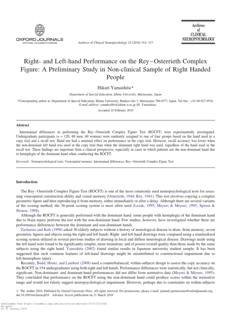 Right-And Left-Hand Performance On The Rey - Osterrieth Complex Figure ...