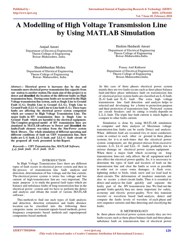 A Modelling of High Voltage Transmission Line by Using MATLAB ...