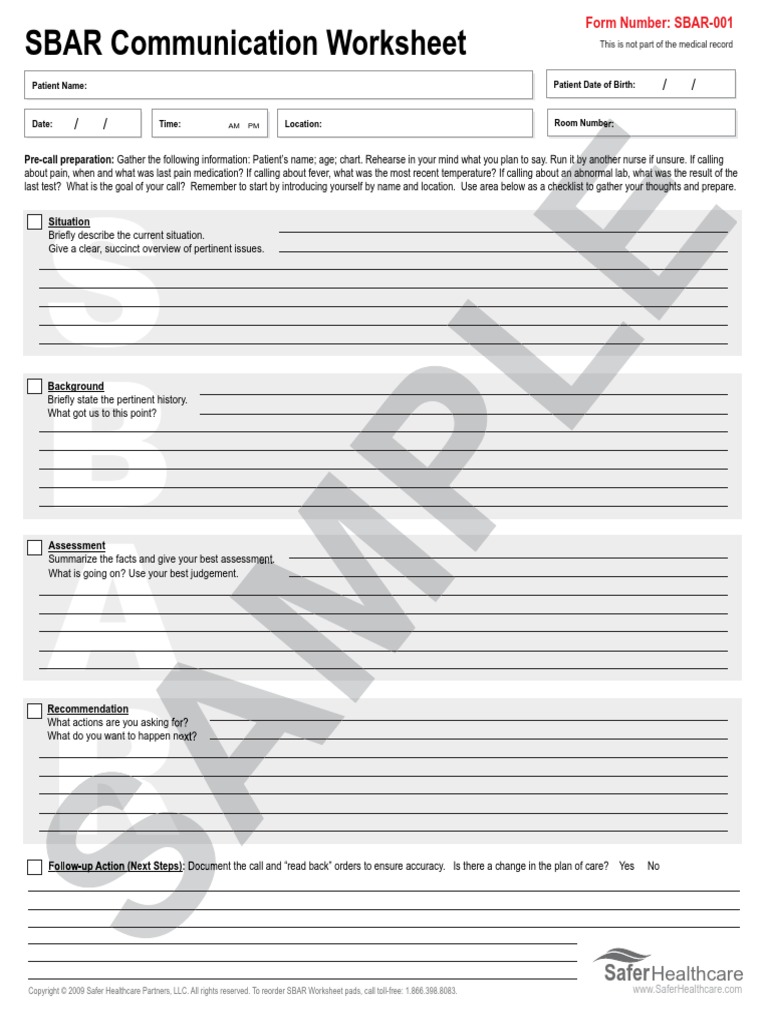SBAR Communication Worksheet: Safer | PDF | Surgery | Patient
