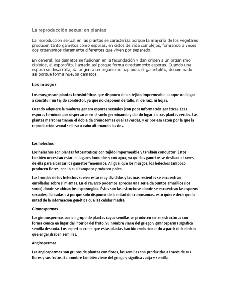 La Reproducción Sexual en Plantas | PDF | Espora | Musgo