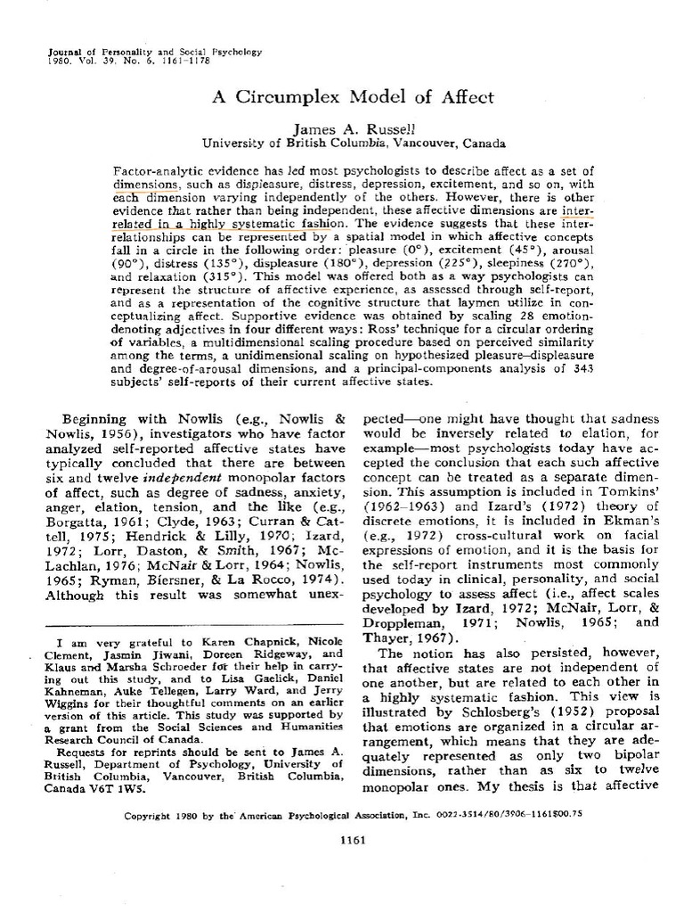 Modelo Circumplejo de Russell | PDF