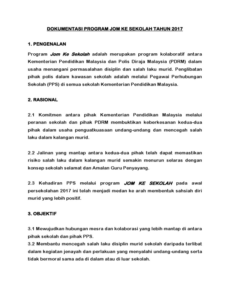 Dokumentasi Program Jom Ke Sekolah Tahun 2017 | PDF