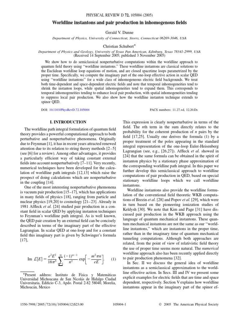Worldline Instantons and Pair Production in Inhomogenous Fields | PDF ...