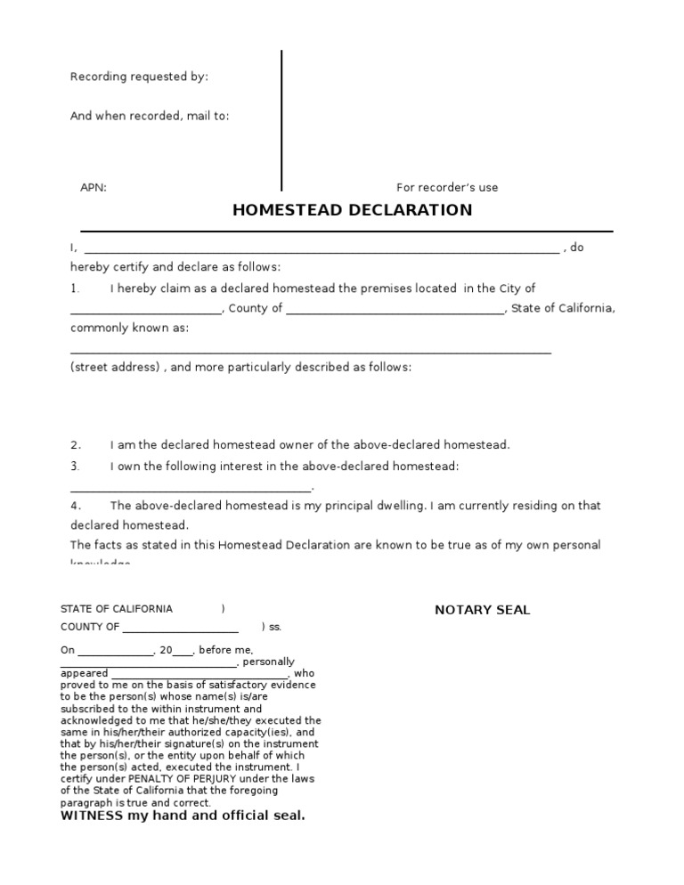 California Homestead Declaration Form | PDF