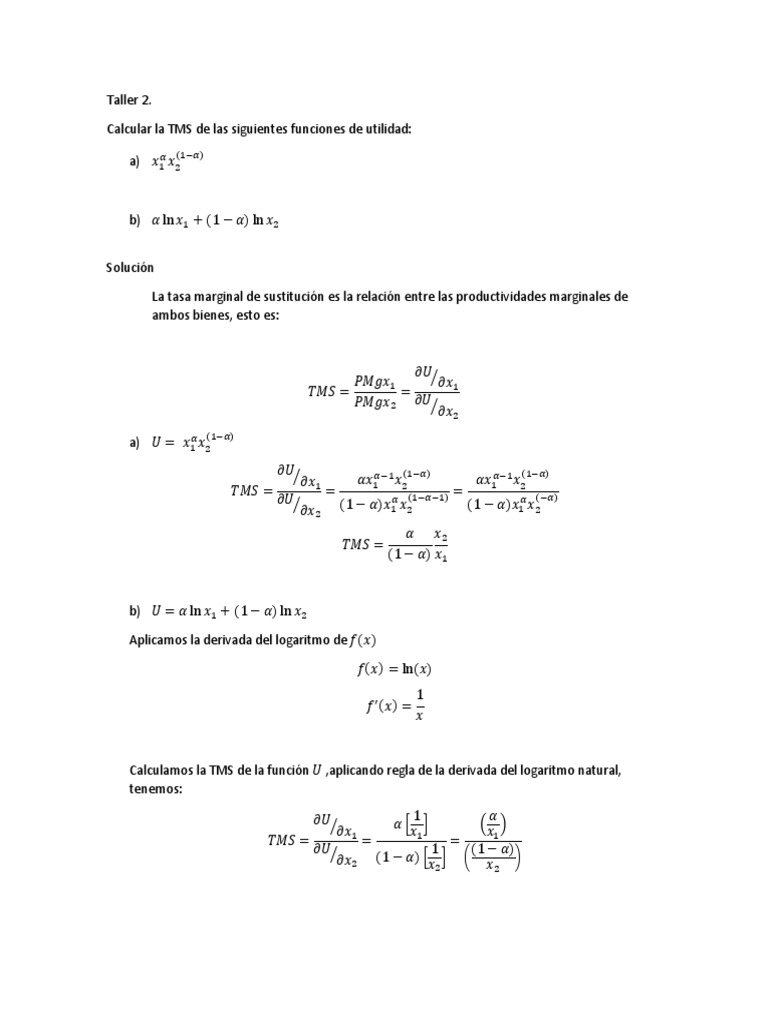 Tasa Marginal Sustitución Ejercicios | PDF | Métodos y materiales de ...