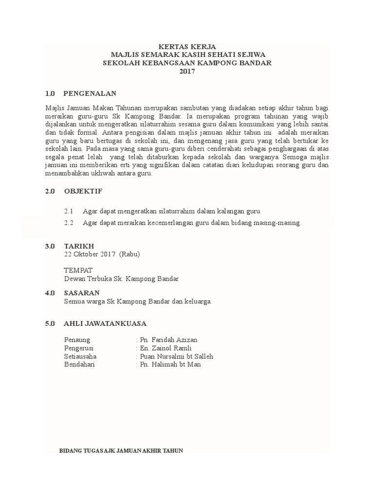 Kertas Kerja Majlis Jamuan Akhir Tahun Anjuran Kelab Guru - SKKB | PDF