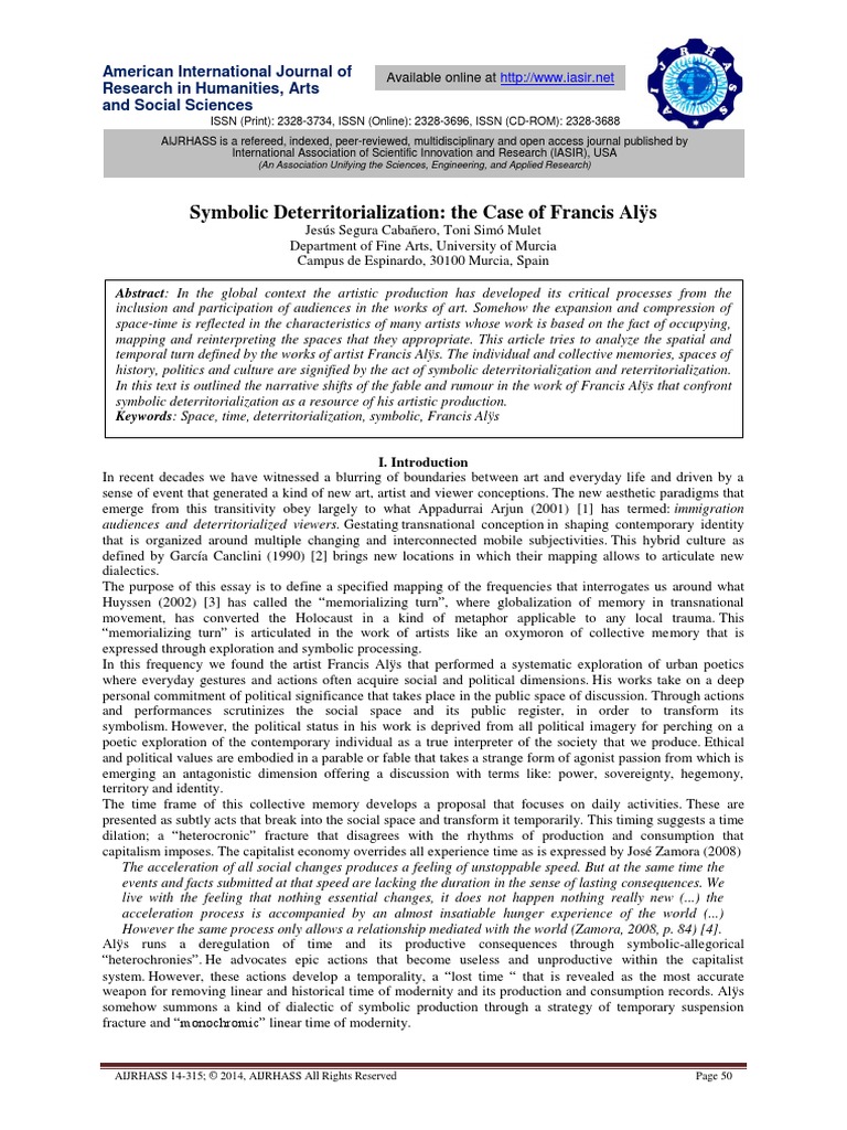Symbolic Deterritorialization: The Case of Francis Alÿs | PDF ...
