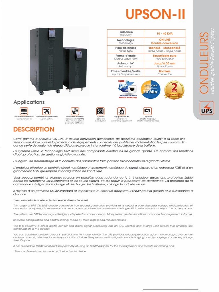 Specification Technique Onduleur 20KVA TM | PDF