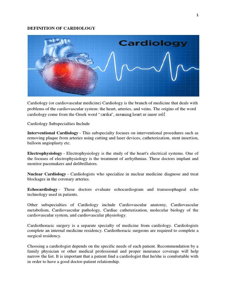 Definition of Cardiology 1 | PDF | Cardiology | Heart