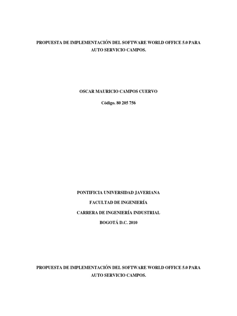Propuesta de Implementación Del Software World Office 5.0 | PDF ...