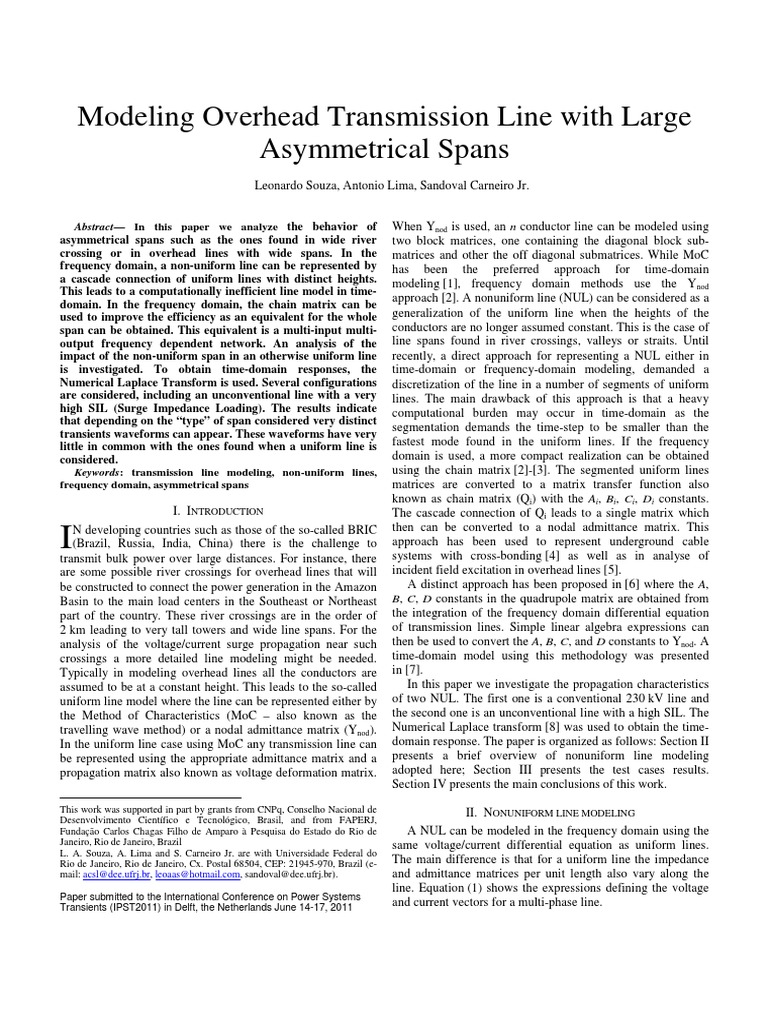 Modeling Overhead Transmission Line With Large Asymmetrical Spans | PDF ...