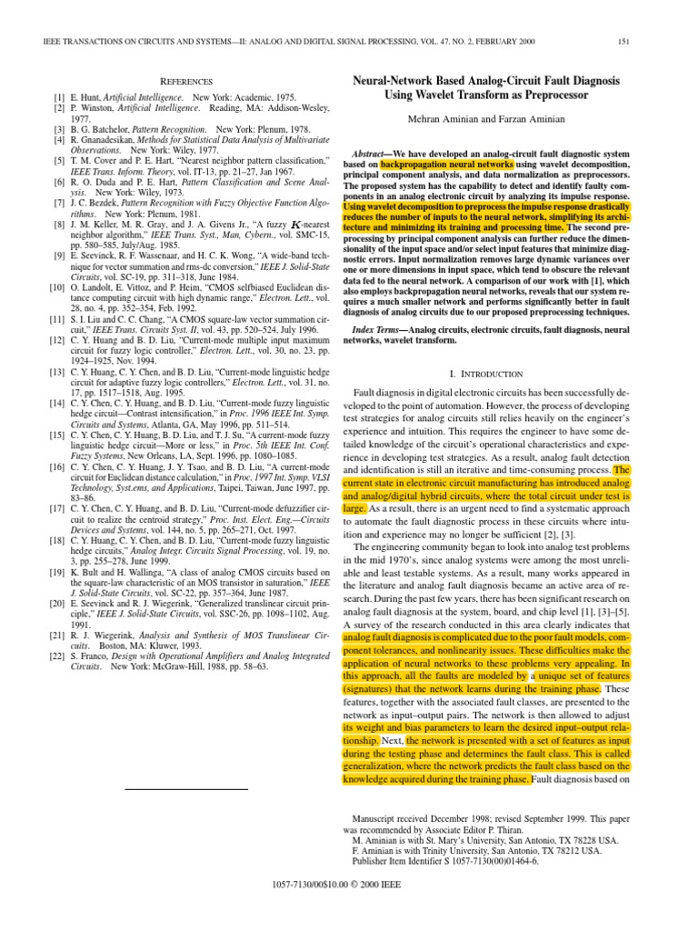 Neural Network Based Analog Circuit Fault Diagnosis Using Wavelet Transform As Preprocessor