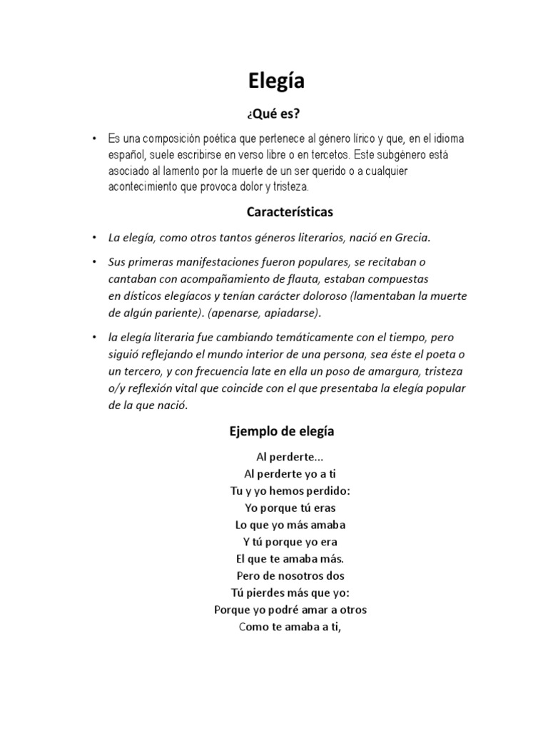 Definición y Ejemplo de Elegía | PDF | Poesía