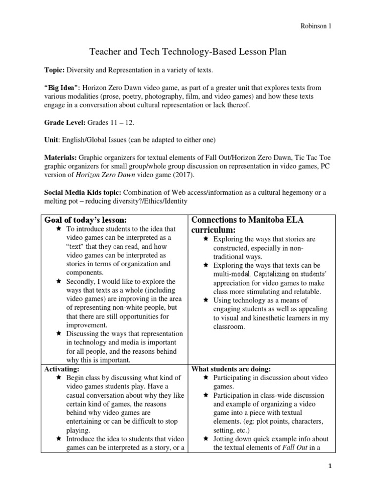 Teacher and Tech Technology-Based Lesson Plan: Goal of Today's Lesson ...